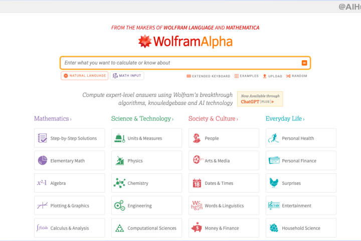 WolframAlpha: 专业知识和能力计算平台 - AIHub工具导航